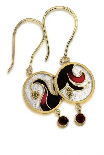 hibiscus-custom-earrings-enamel-jewelry-front - Patsy Croft Jewelry